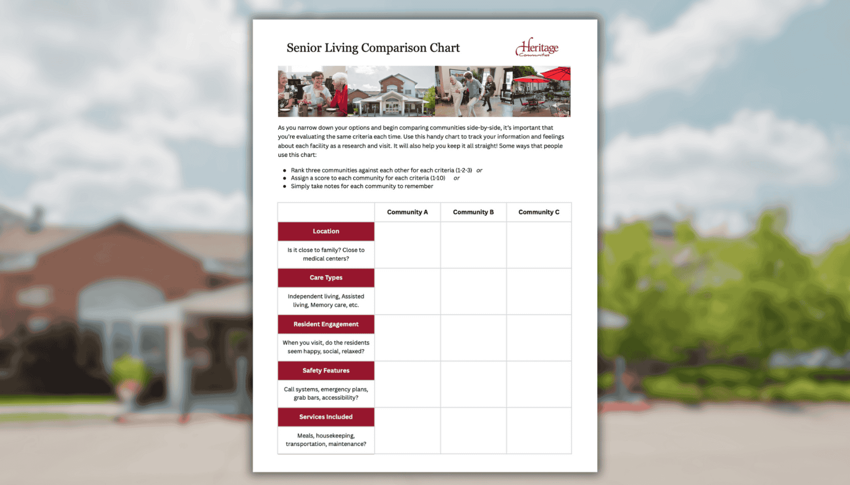 A Simple Senior Living Comparison Chart